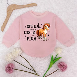 Crawl, Walk, Ride Horseback Baby Romper Sweatshirt, Horse Baby Romper ...