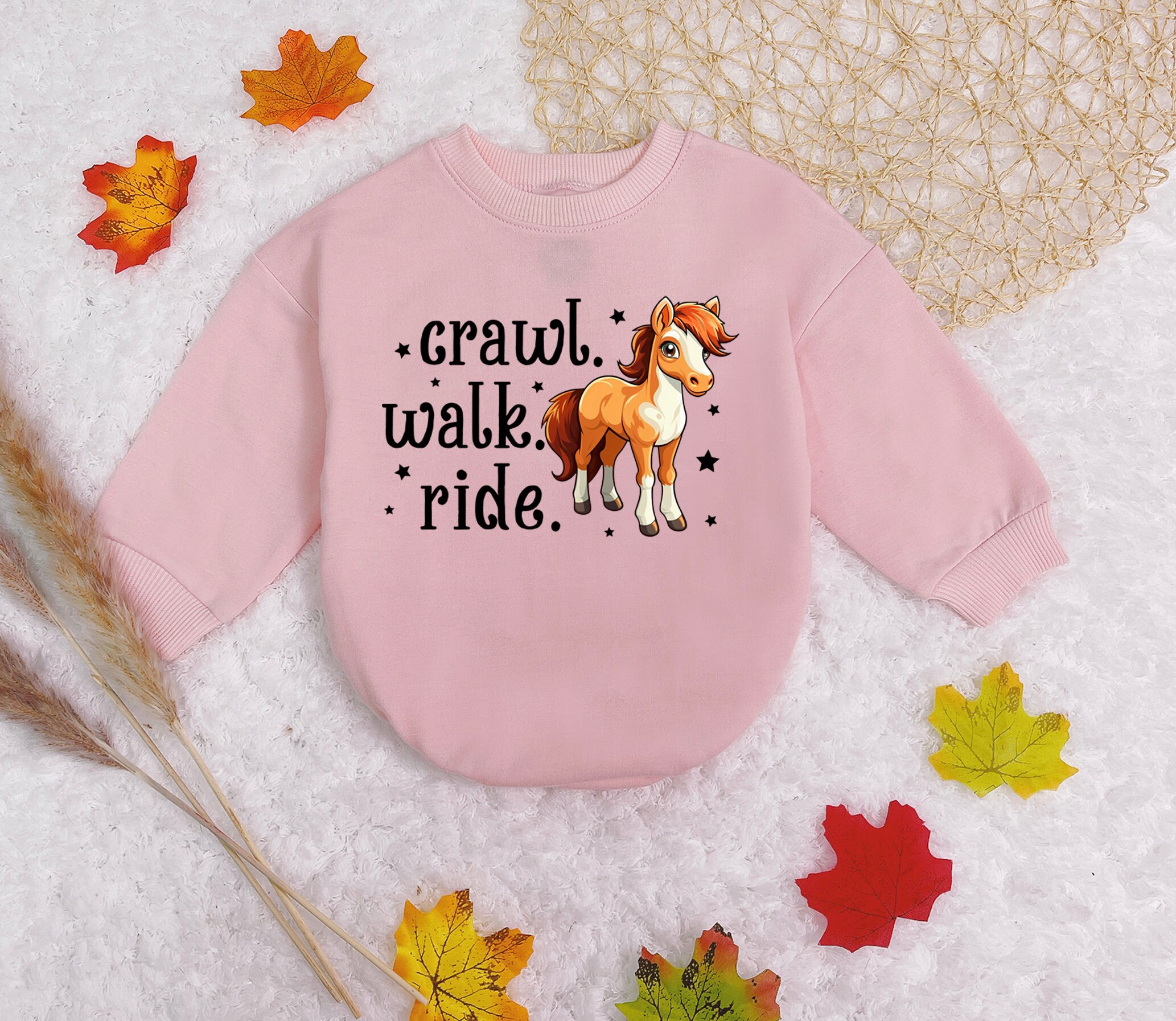Crawl, Walk, Ride Horseback Baby Romper Sweatshirt, Horse Baby Romper ...