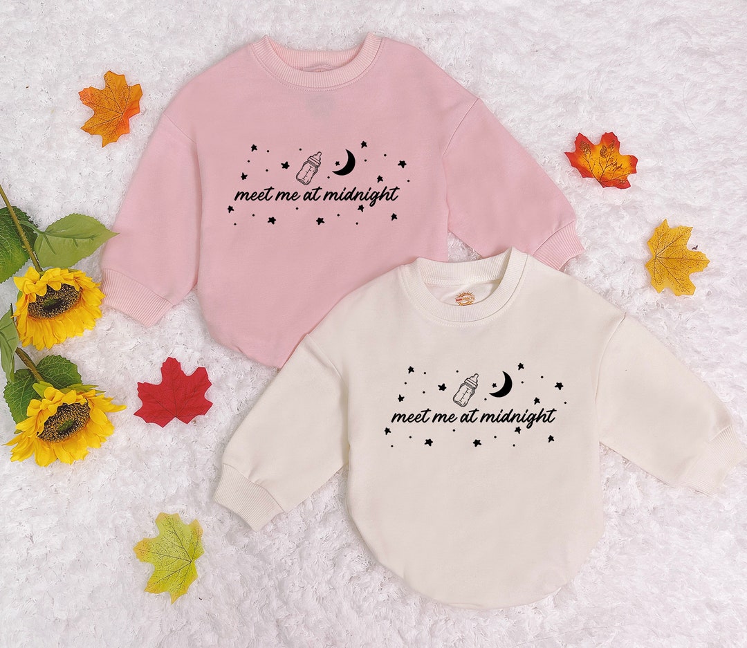 Meet Me at Midnight Baby Romper Sweatshirt, Baby Announcement Romper ...