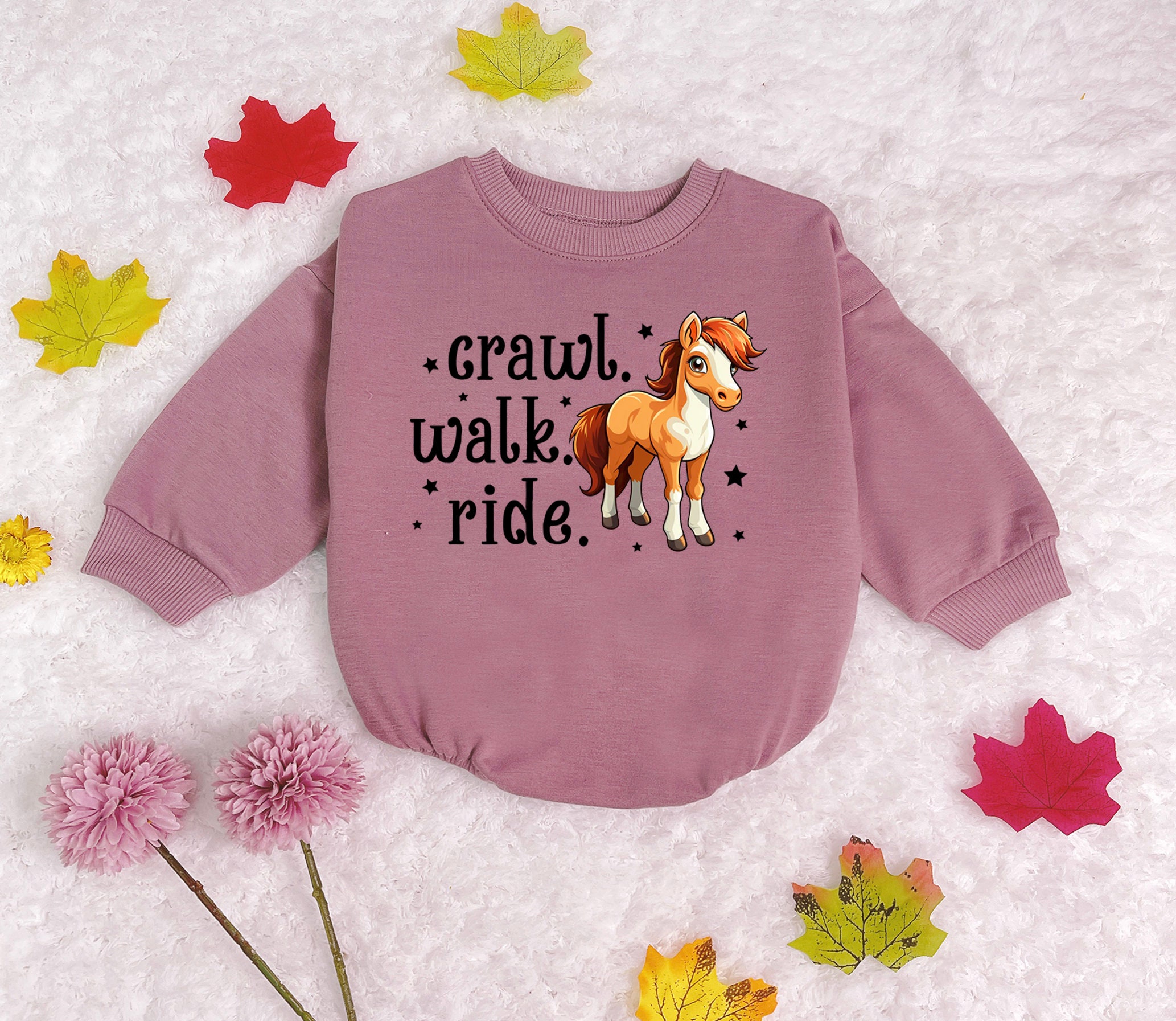 Crawl, Walk, Ride Horseback Baby Romper Sweatshirt, Horse Baby Romper ...