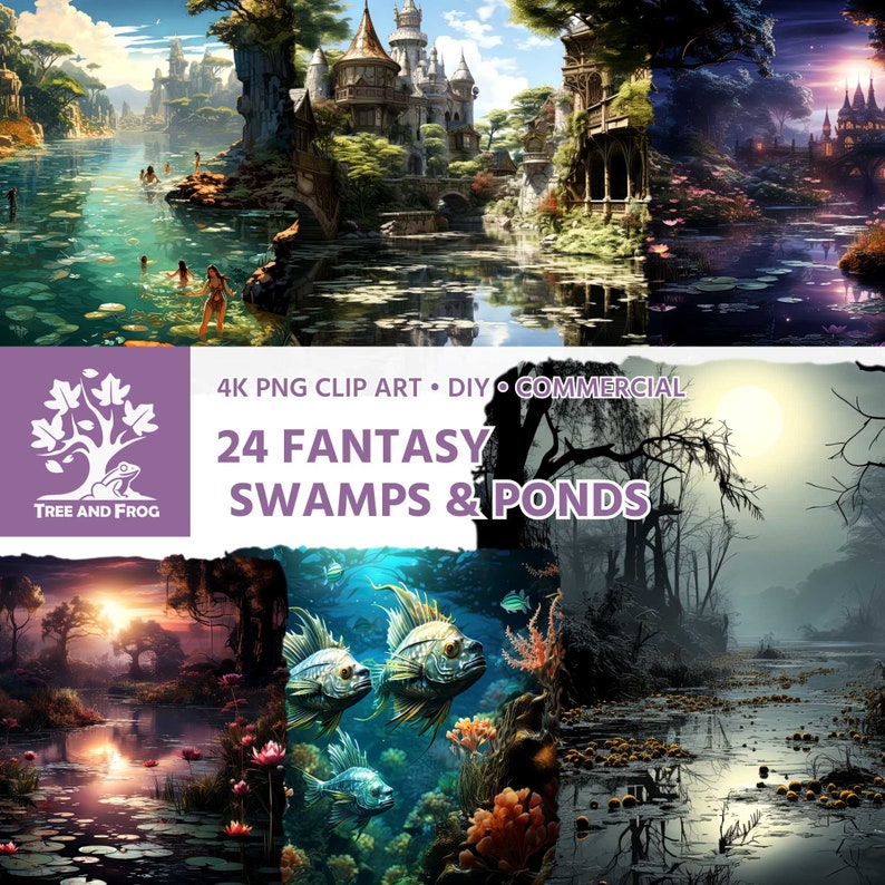 24 PNG Fantasy Swamps & Ponds Clipart Marsh Lagoon Lily Bog - Etsy