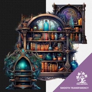 24 PNG Fantasy Bookcases Clipart Medieval Gothic Steampunk Celestial ...