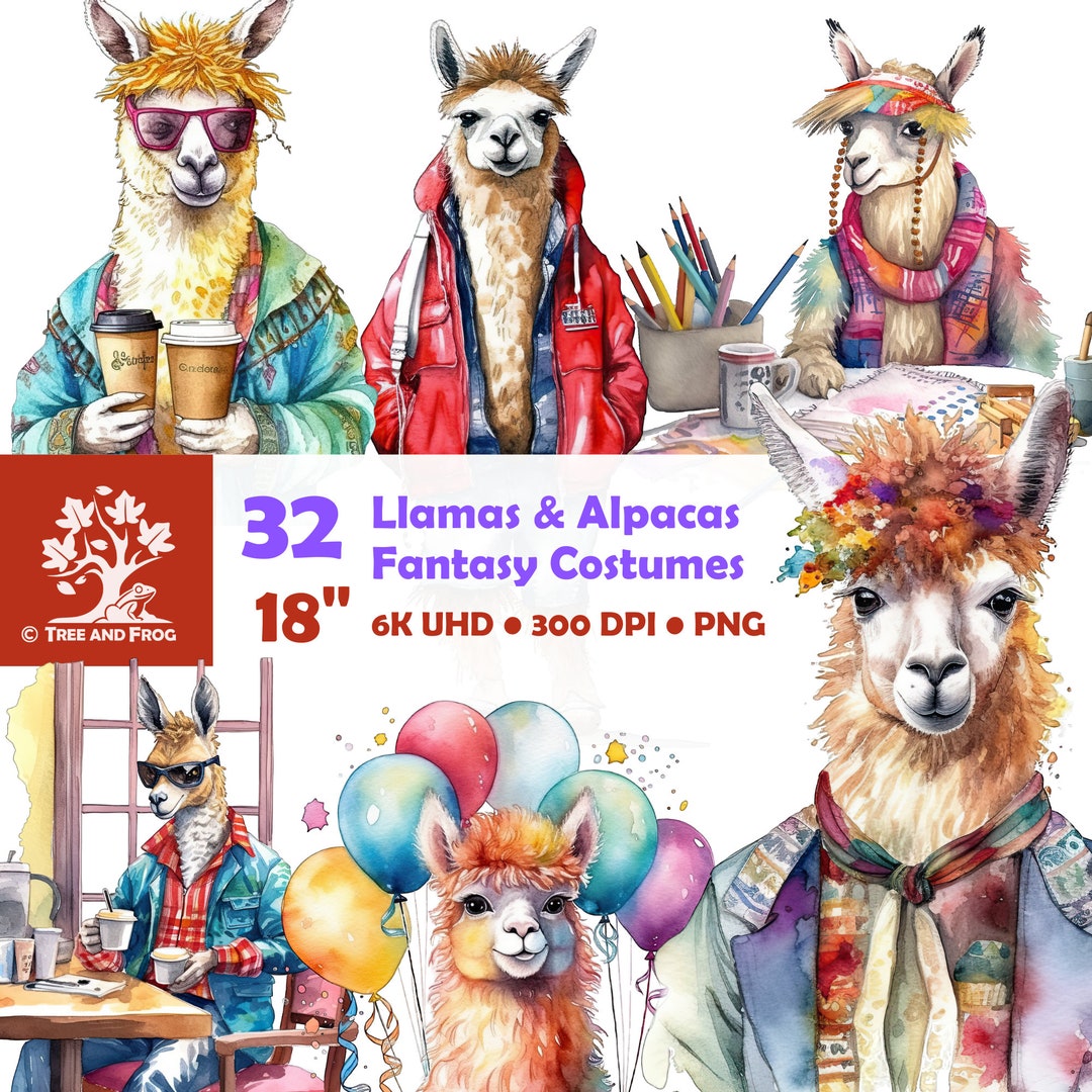 32 PNG Llama Alpaca Costumes Baby Wearing Clothes Watercolor - Etsy