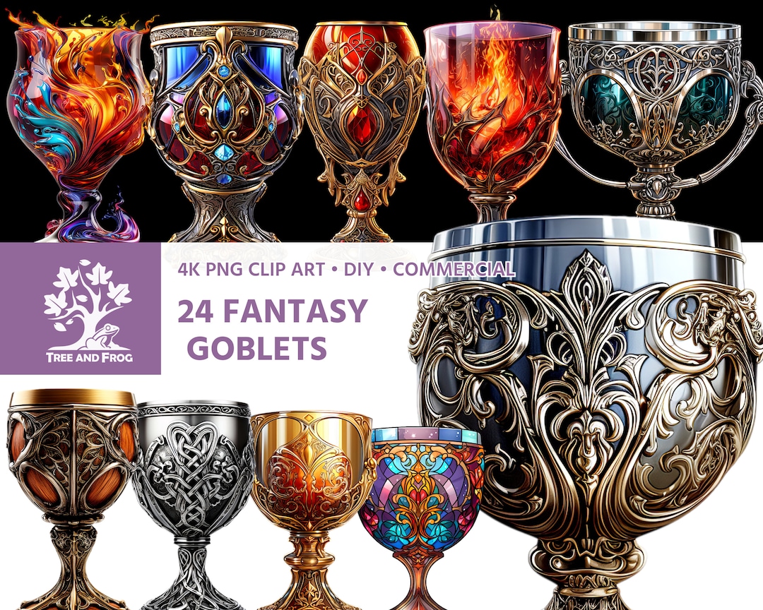 24 PNG Fantasy Goblets Clipart Wine Glass Silver Gold Pewter Medieval ...