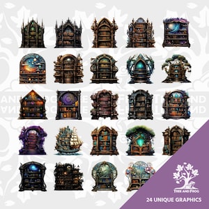 24 PNG Fantasy Bookcases Clipart Medieval Gothic Steampunk Celestial ...