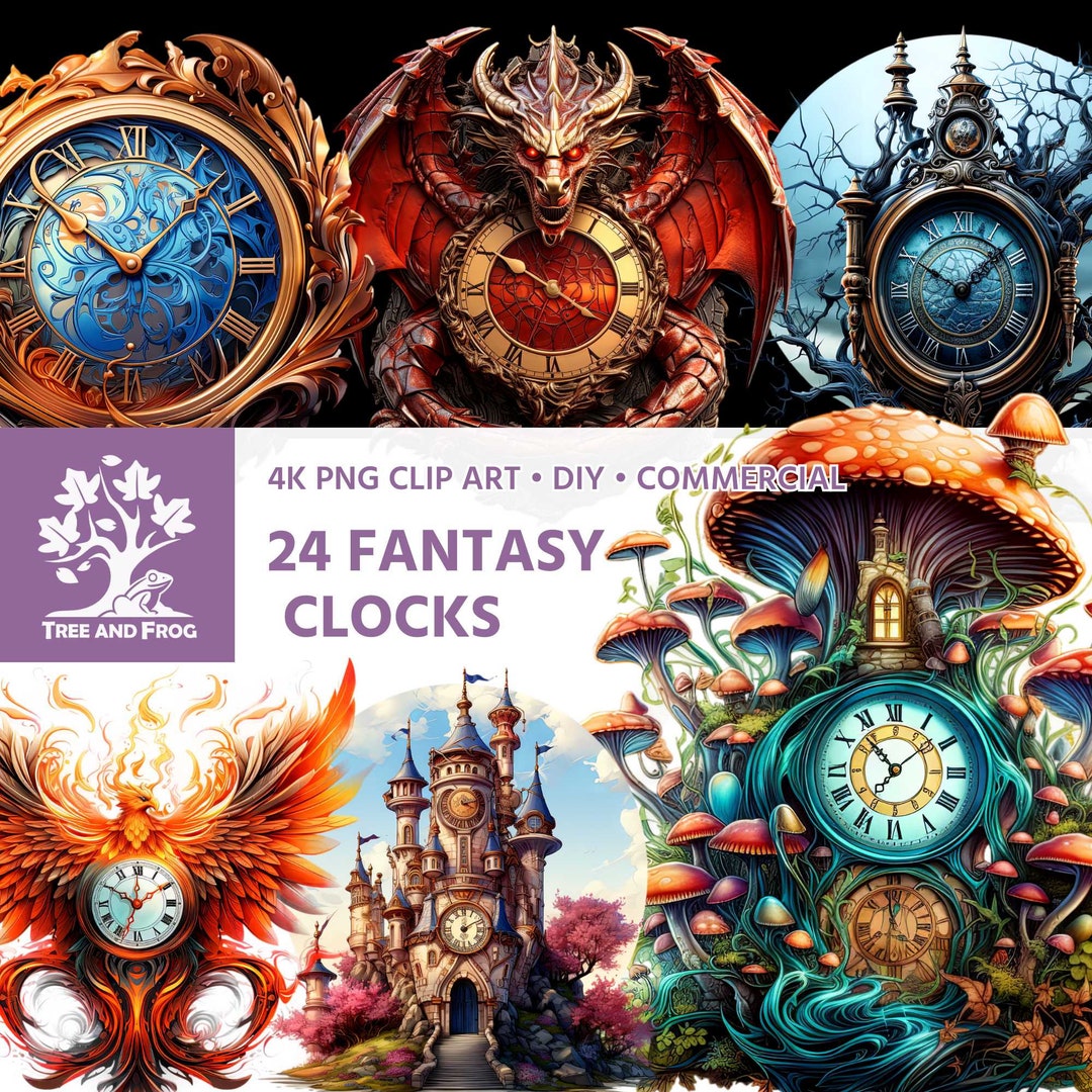 24 PNG Fantasy Clocks Clipart Steampunk Fairy Tale Dragon Haunted ...