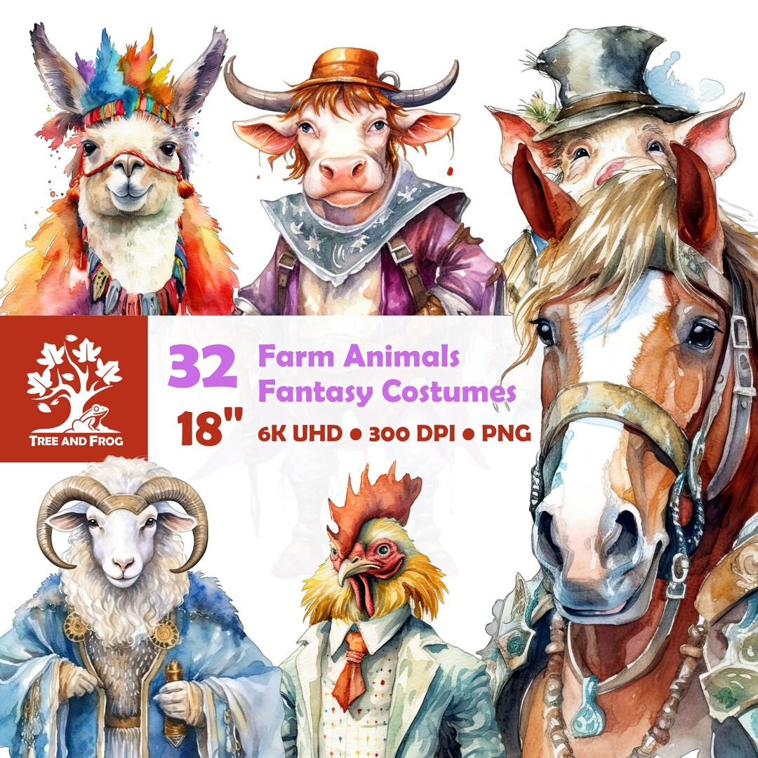 32 PNG Farm Animal Costumes Clipart Clothes Costume Horse Pig Cow Goat ...