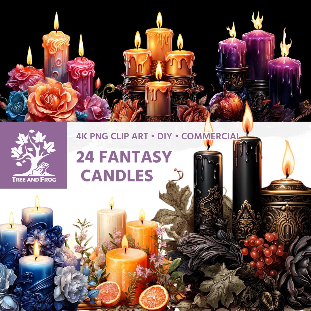 24 PNG Fantasy Candles Clipart Gothic Dark Floral Steampunk - Etsy