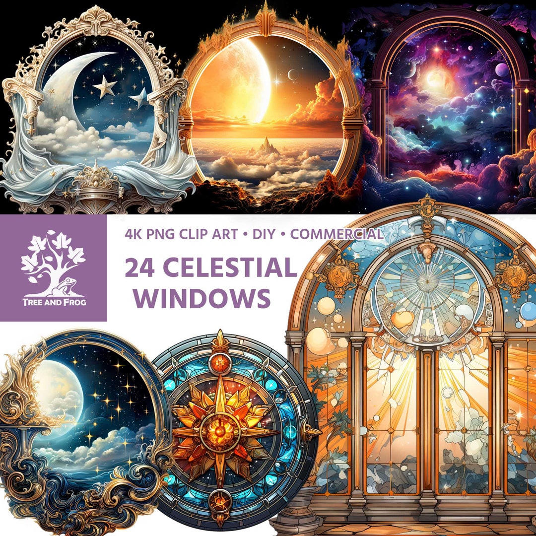 24 PNG Celestial Windows Clipart Galaxy Star Moon Sun Astral - Etsy