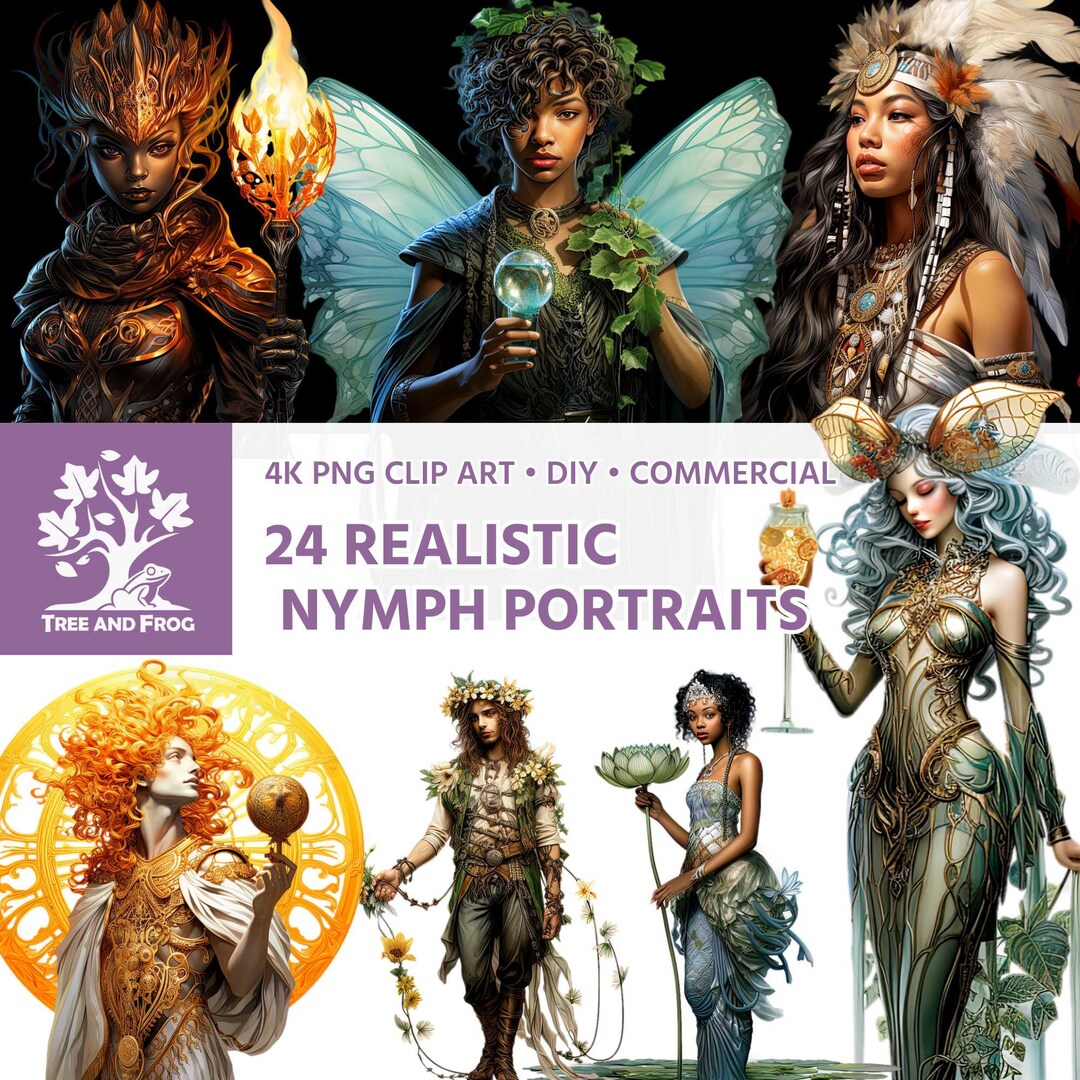 24 PNG Realistic Nymph Portraits Clipart Water Forest Meadow - Etsy