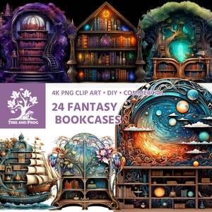 24 PNG Fantasy Bookcases Clipart Medieval Gothic Steampunk Celestial ...