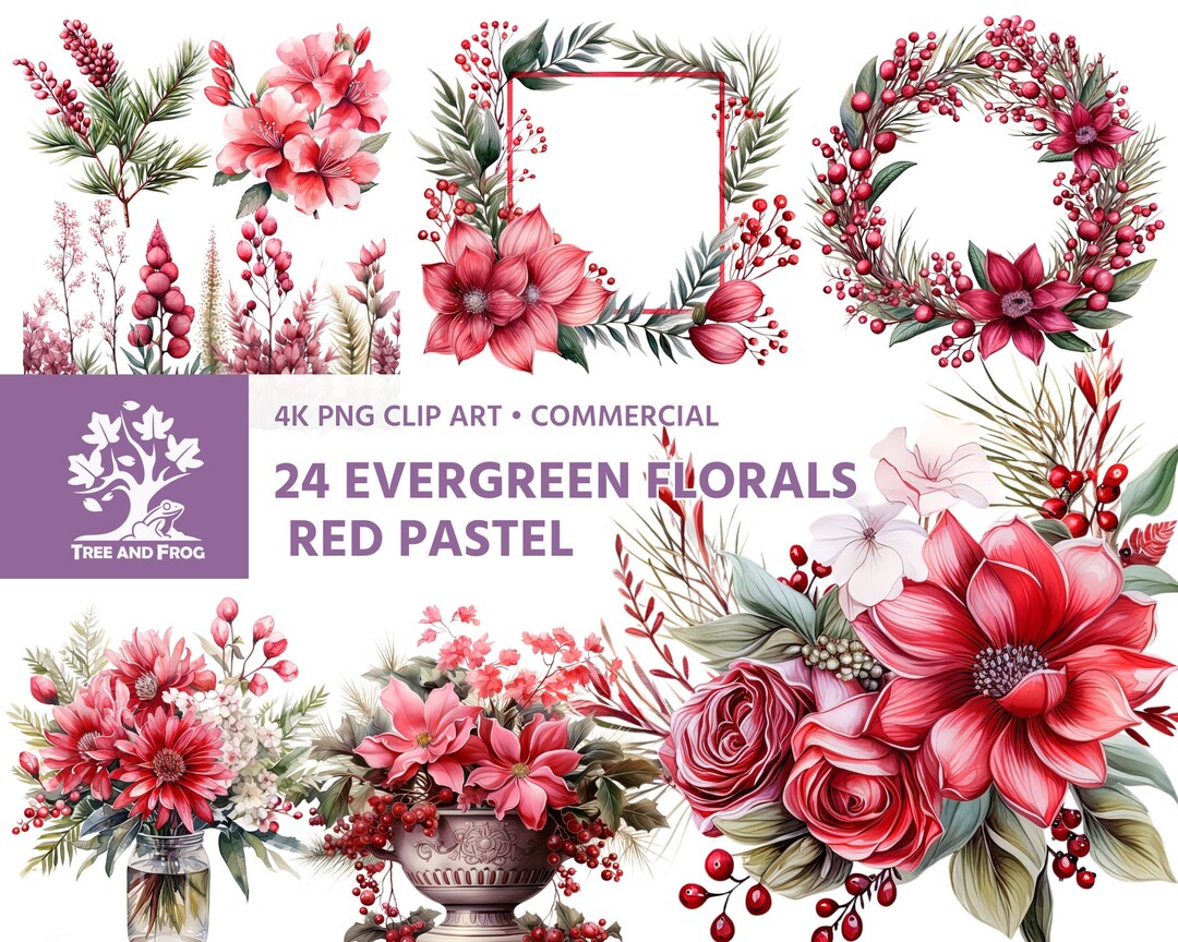 24 PNG Evergreen Red Pastel Florals Clipart January Garnet July Ruby ...