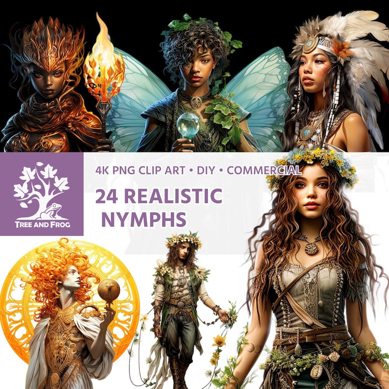 24 PNG Realistic Nymph Portraits Clipart Water Forest Meadow - Etsy