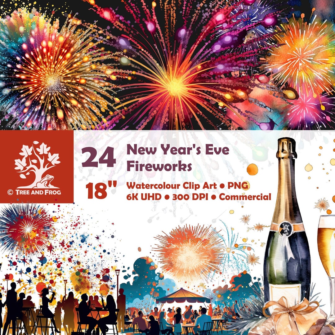 24 PNG New Year's Eve Fireworks Clipart City Country Party Watercolor ...