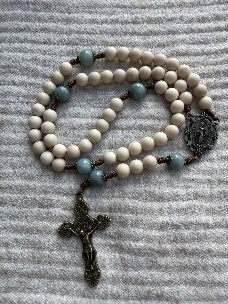 Handmade Catholic Rosary | Ivory & Blue Crystal Prayer Beads - Etsy
