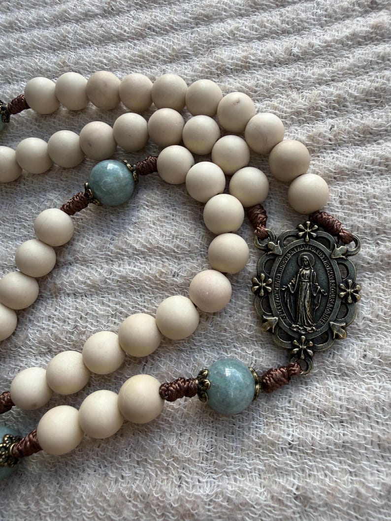 Handmade Catholic Rosary | Ivory & Blue Crystal Prayer Beads - Etsy