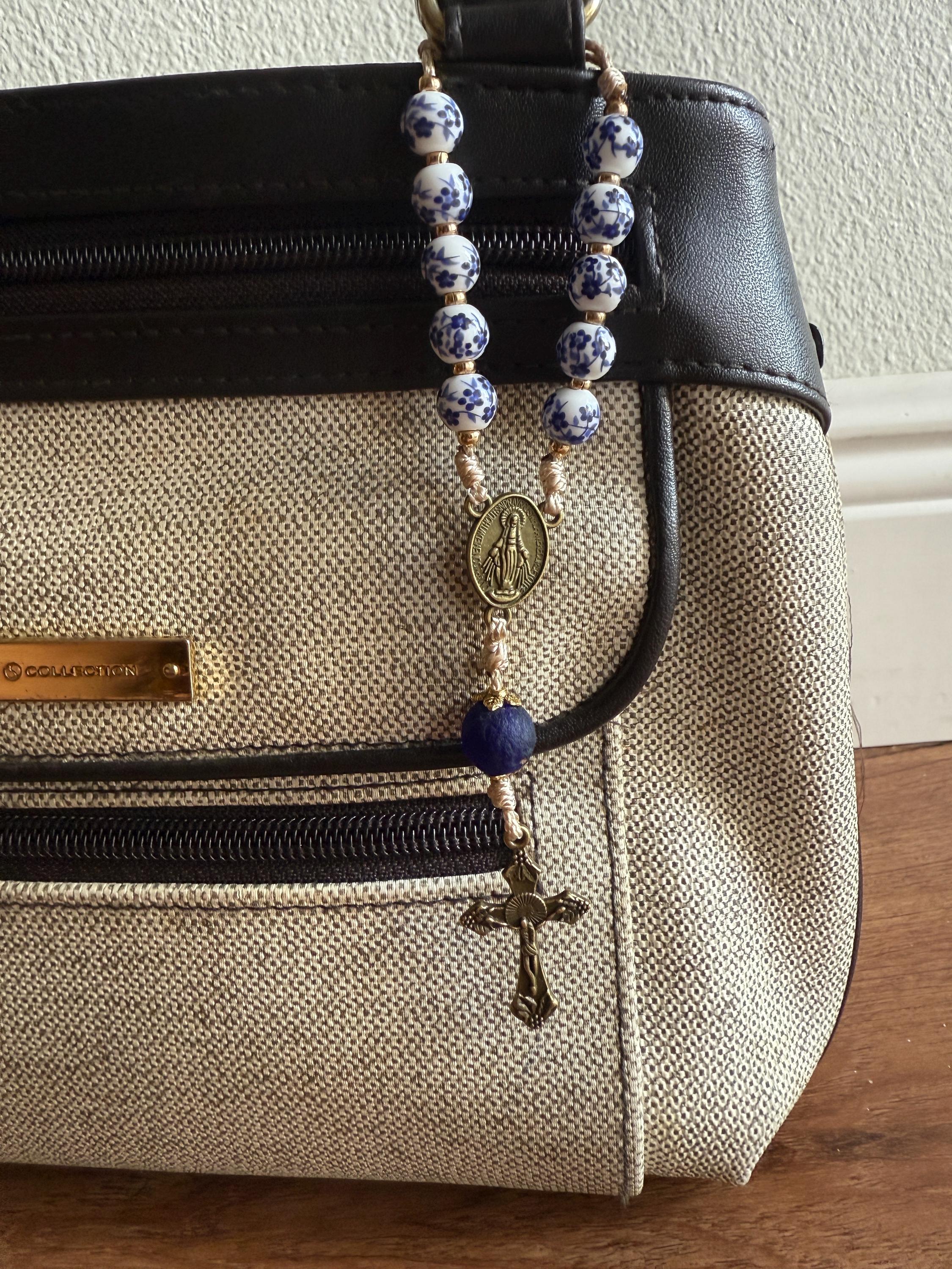 Blue Porcelain One-decade Rosary Purse Clip Car Rosary | Recycled ...