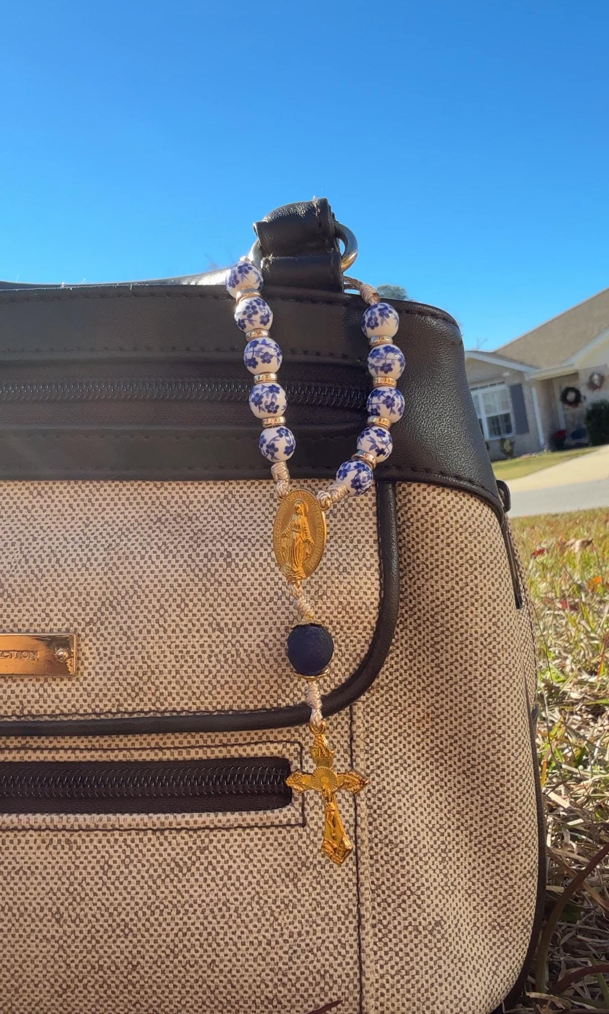 Blue Porcelain One-decade Rosary Purse Clip Car Rosary | Recycled ...