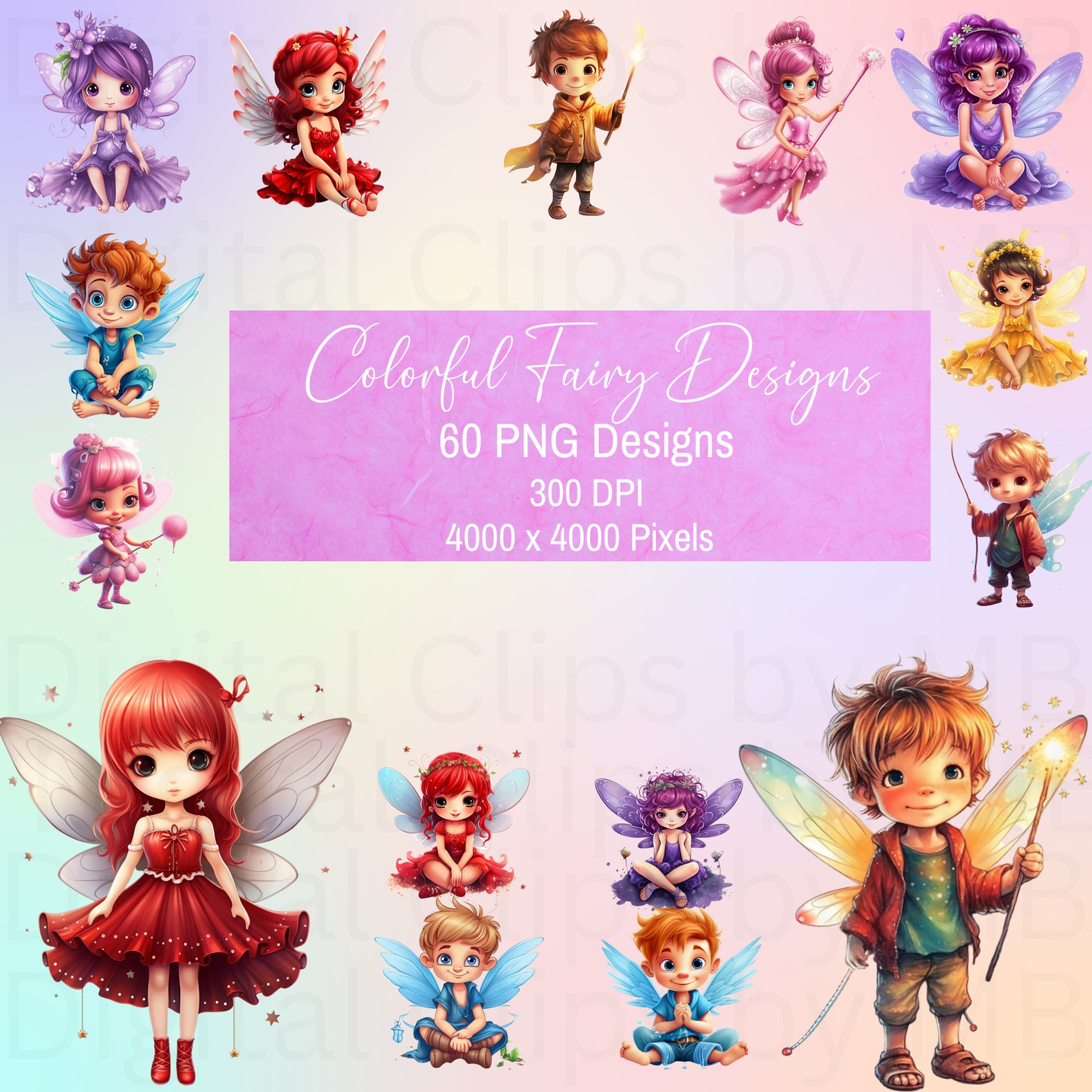 Fairy Clipart, Designer PNG Bundle, Fantasy Fairy Clipart, PNG Design ...