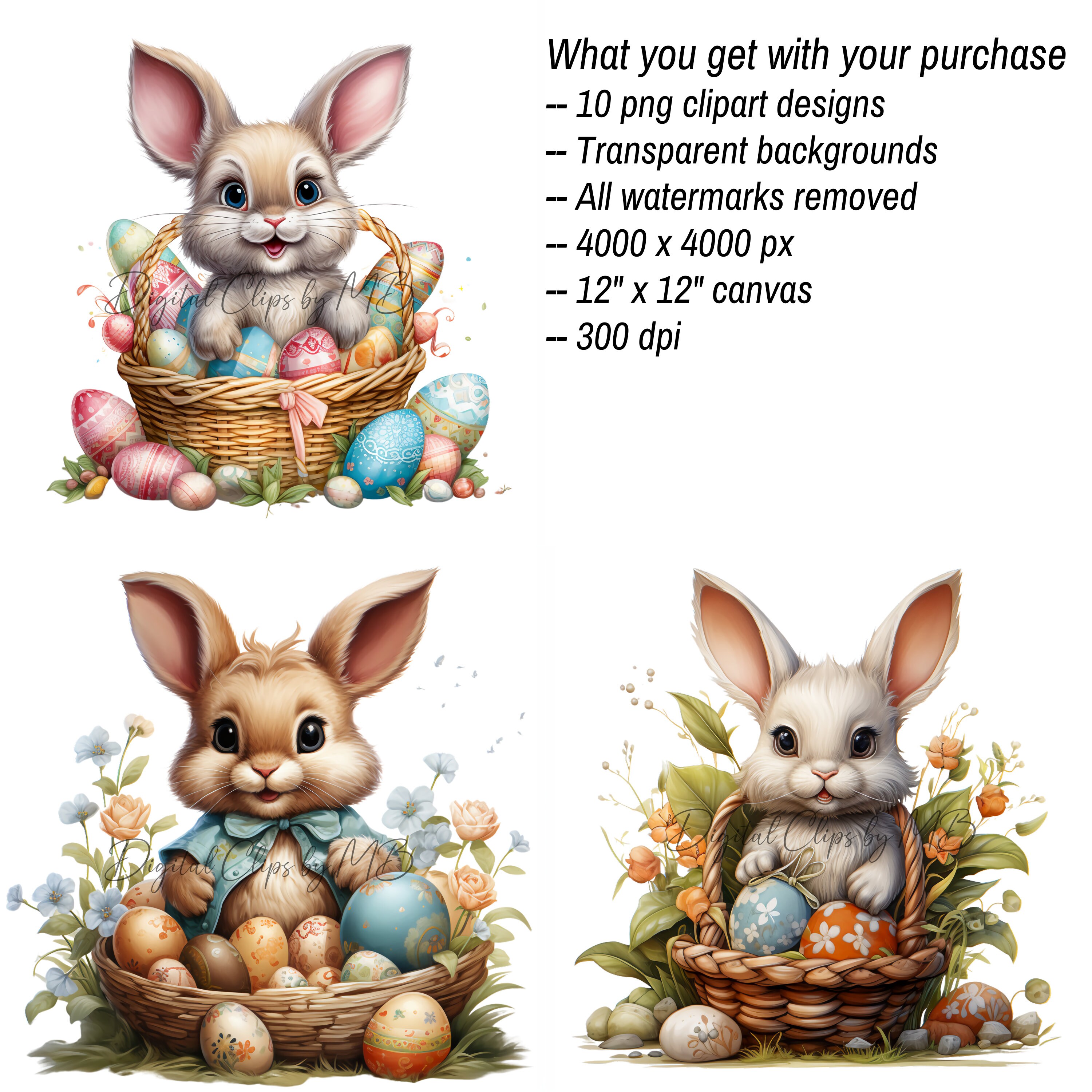 Easter Clipart, Easter Bunny Clipart, PNG for Printing, Childrens and ...