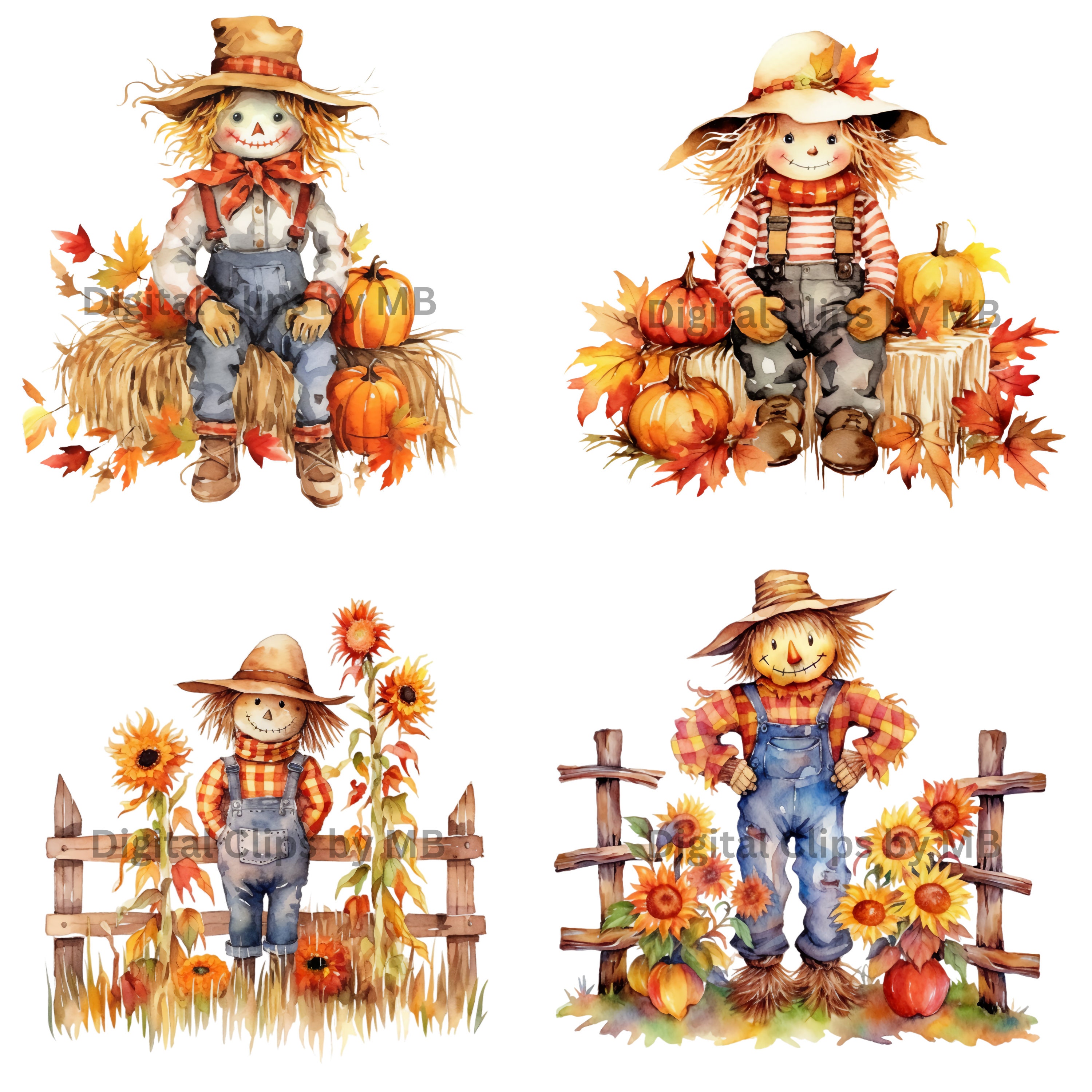 Cute Scarecrows Clipart Designer Png Bundle Scarecrow Clipart Bundle