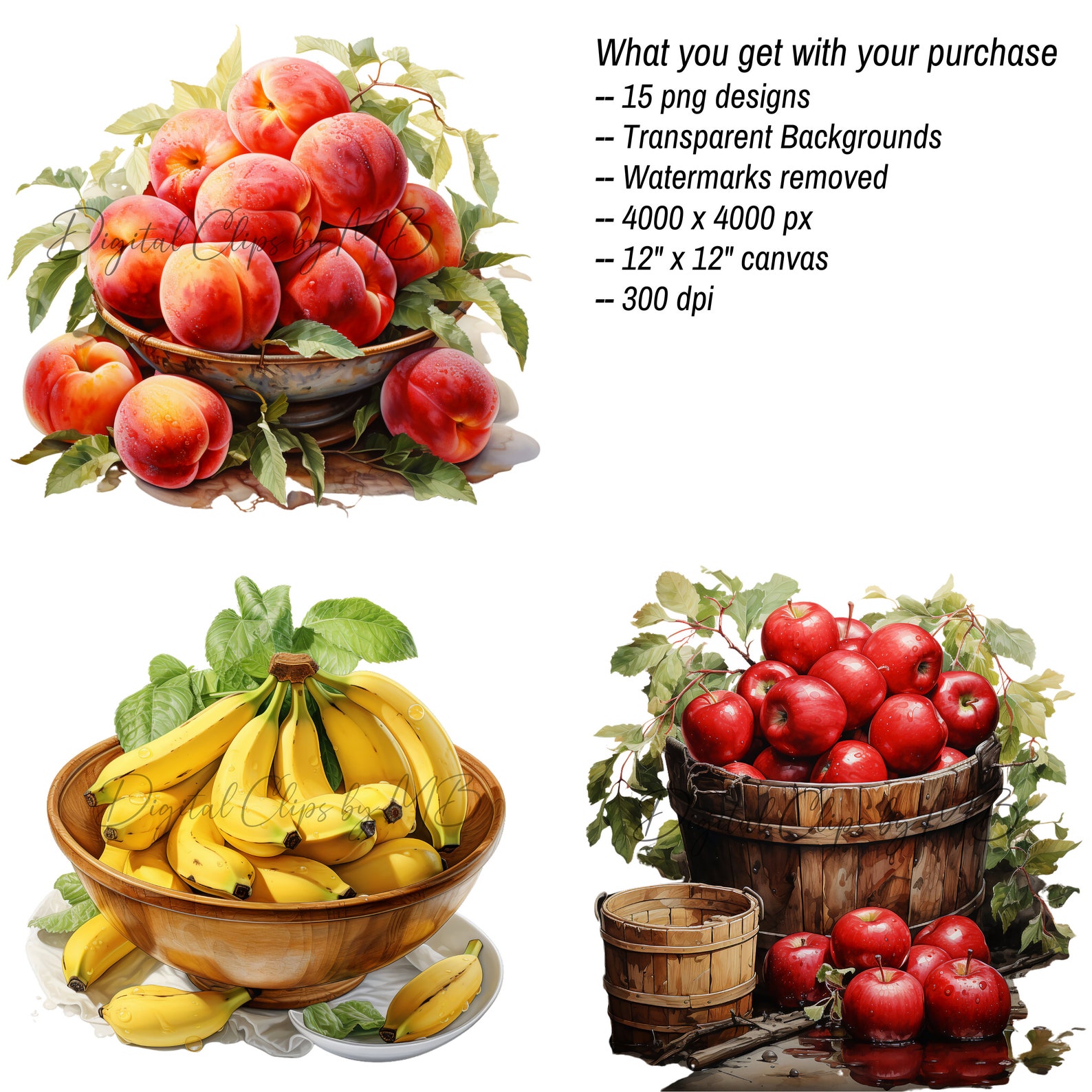 Food Clipart Bundle, Watercolor Food Clipart, Fruit and Vegetable ...