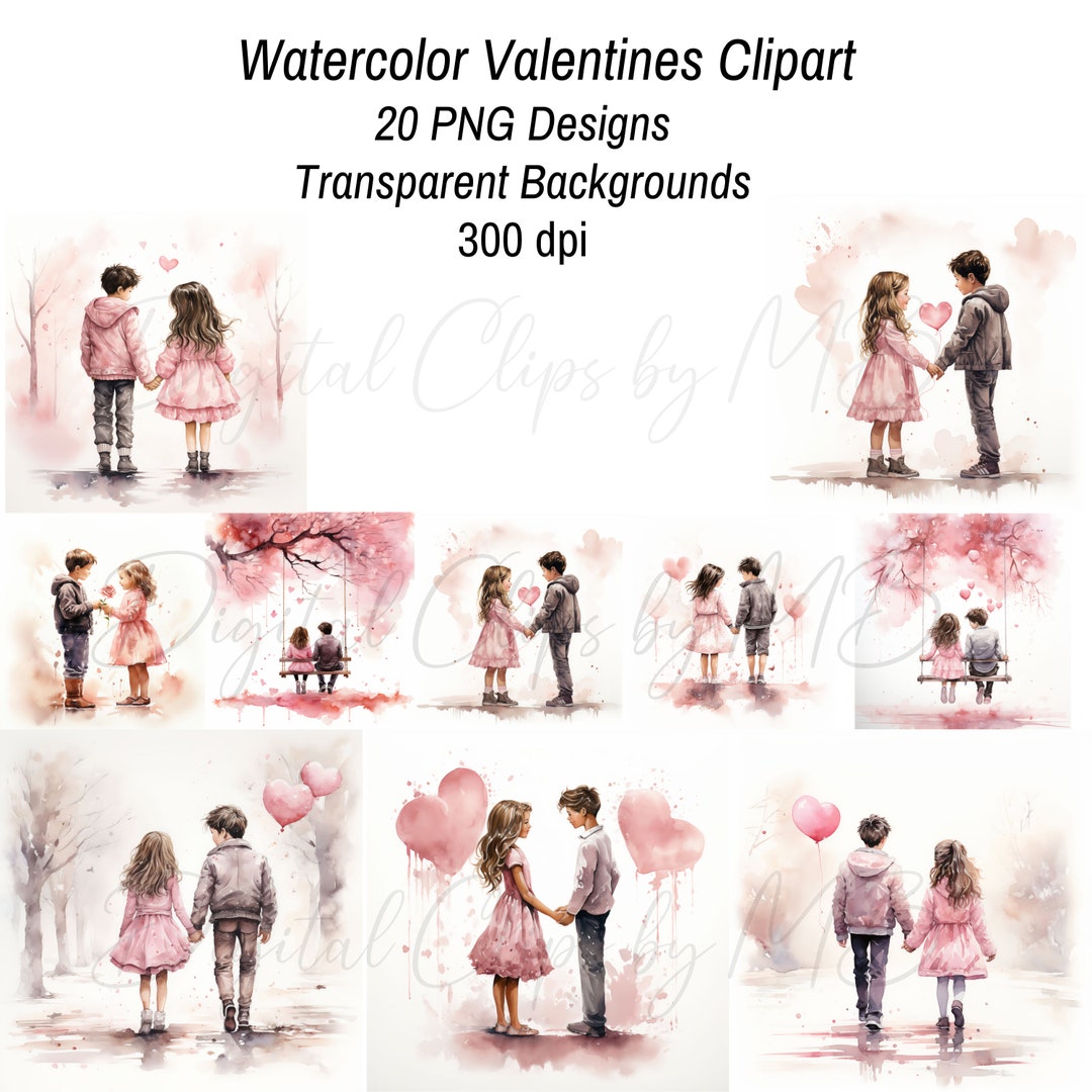 Watercolor Valentine PNG, Valentine PNG Clipart Bundle, Watercolor ...