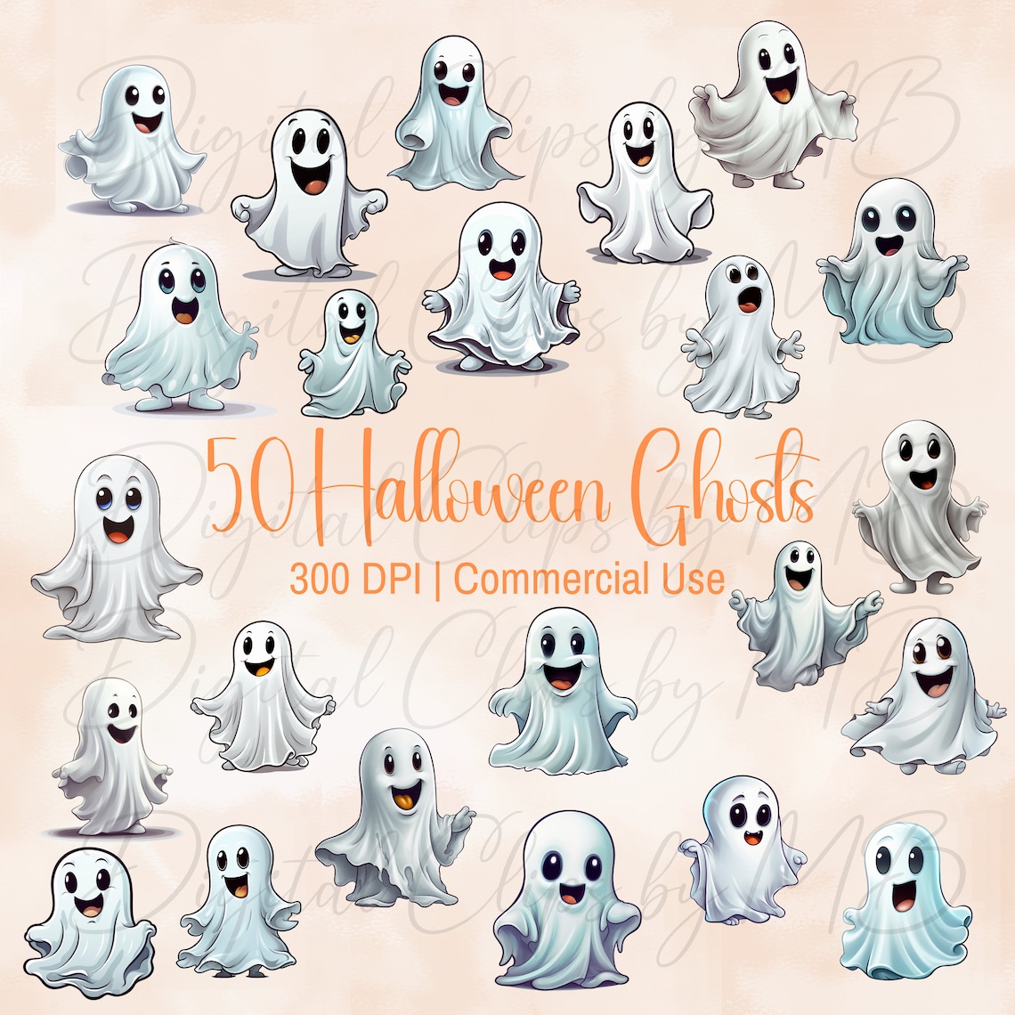 Halloween Clipart Cute Ghost Clipart Designer PNG Ghost - Etsy