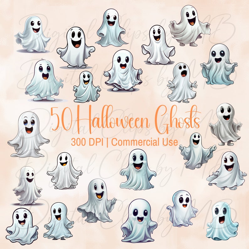Halloween Clipart Cute Ghost Clipart Designer PNG Ghost - Etsy