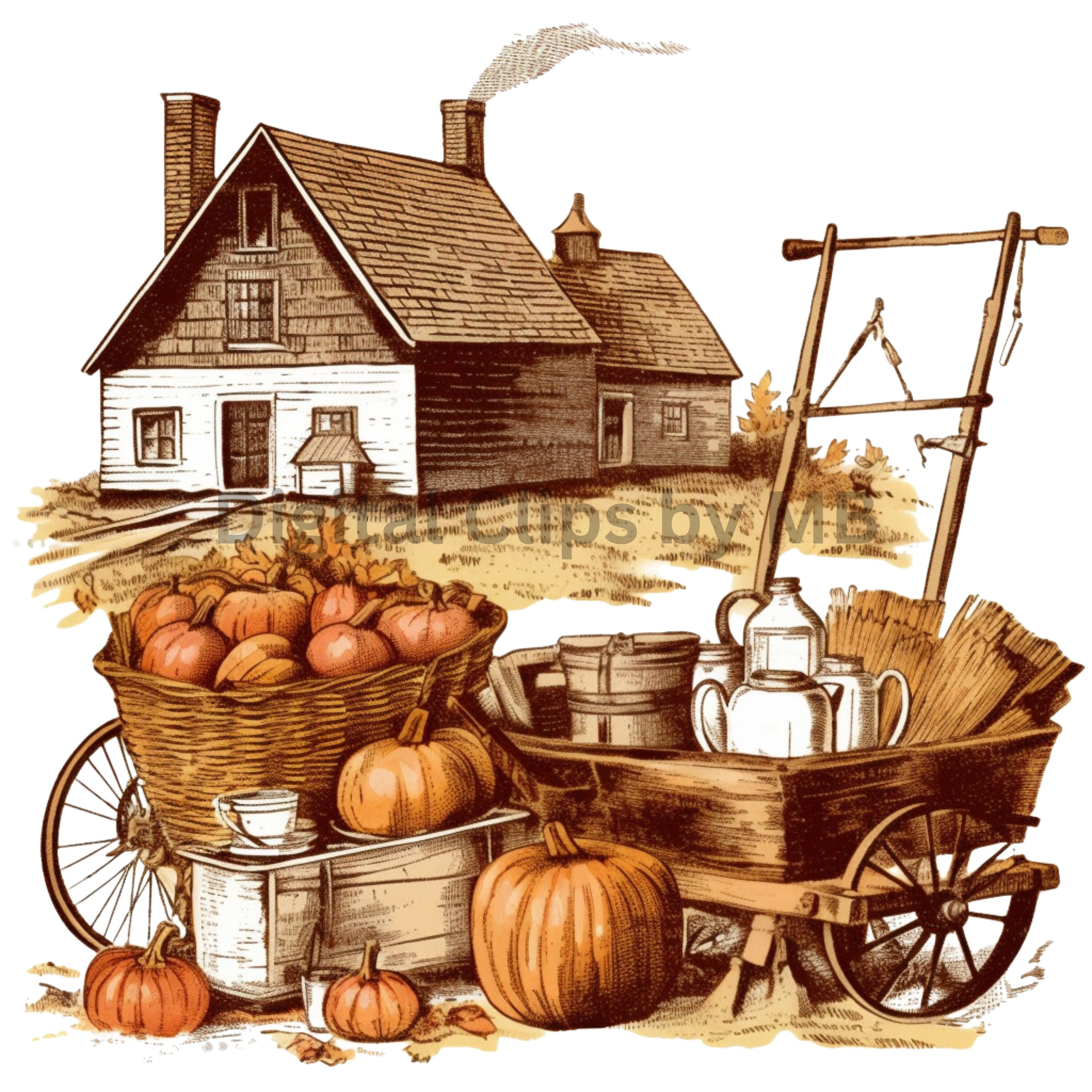Autumn Clipart, Harvest Designer PNG Bundle, Clipart of Autumn Farm ...