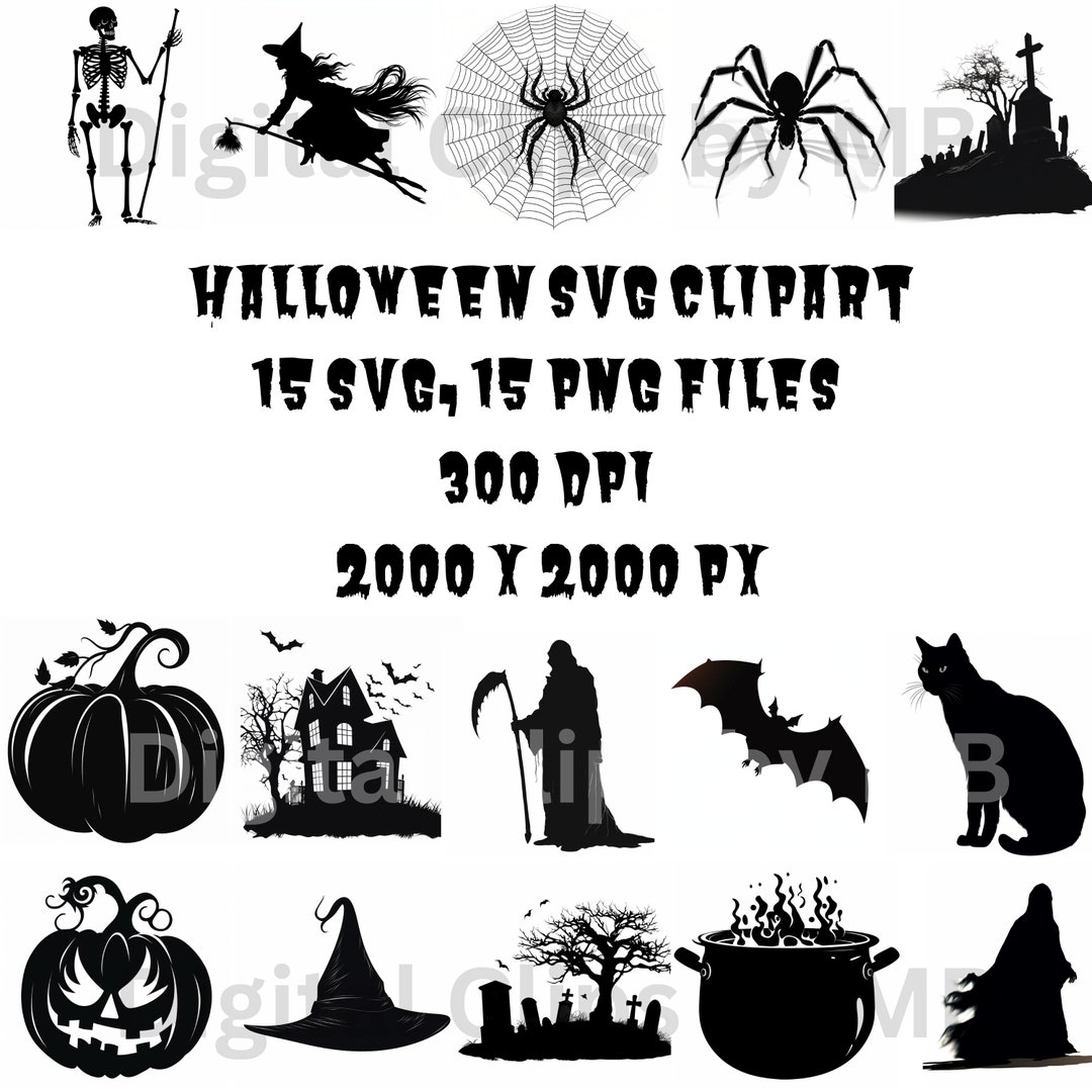 Halloween Designer PNG Bundle, Halloween SVG Bundle, Silhouette Clipart ...