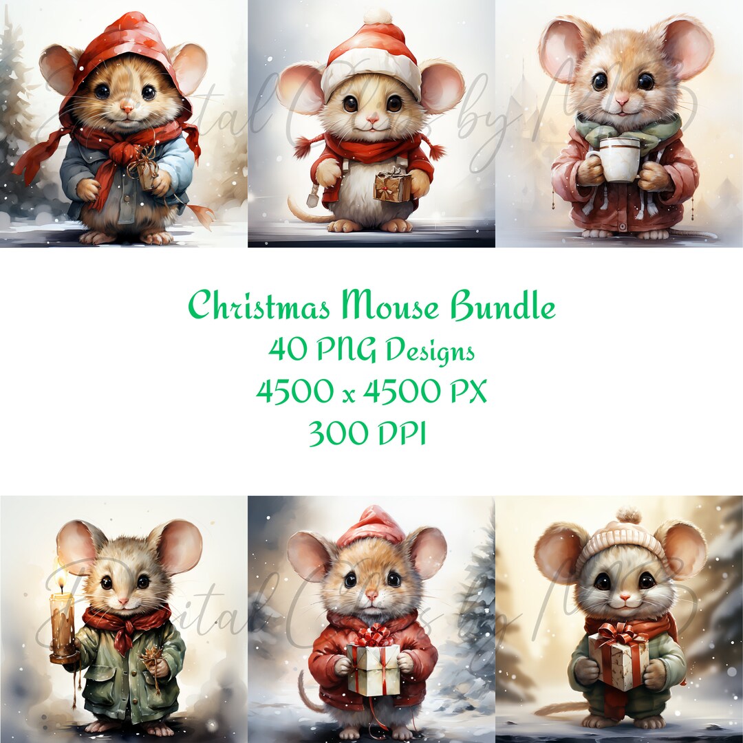 Christmas Mouse Clipart, Christmas Mouse, Watercolor Holiday Clipart ...