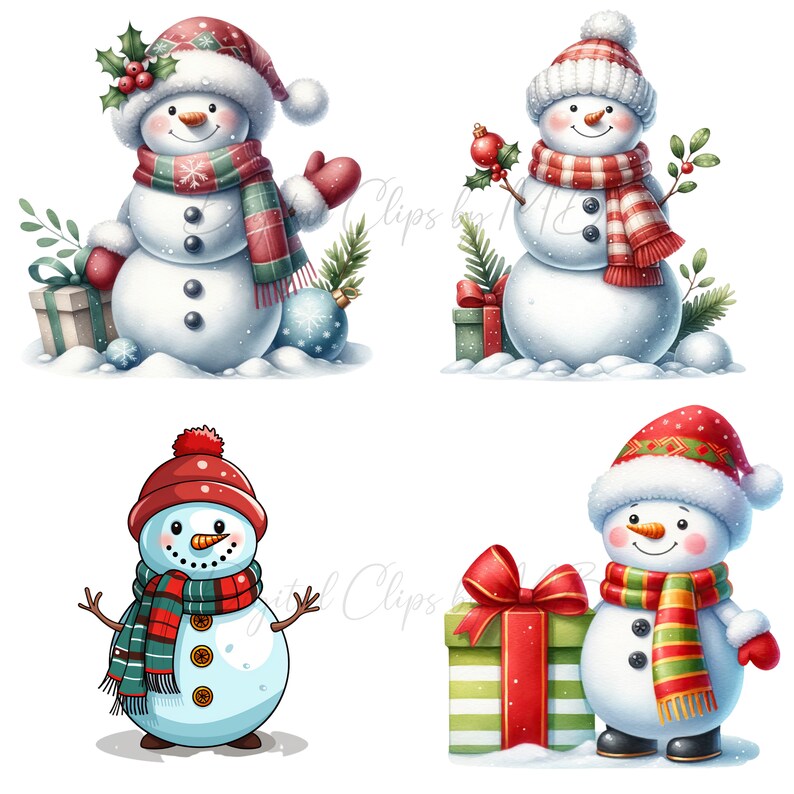 Cute Snowman Clipart, Christmas PNG Bundle, Holiday Clipart Bundle ...