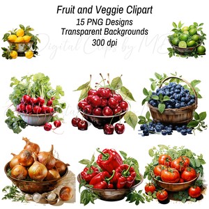 Food Clipart Bundle, Watercolor Food Clipart, Fruit and Vegetable ...