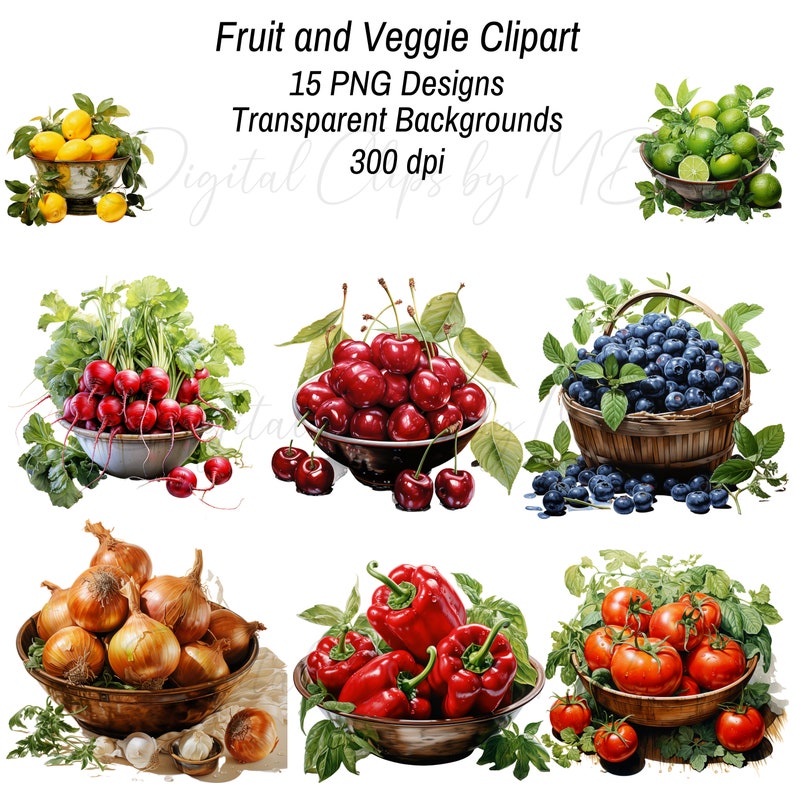 Food Clipart Bundle, Watercolor Food Clipart, Fruit and Vegetable ...