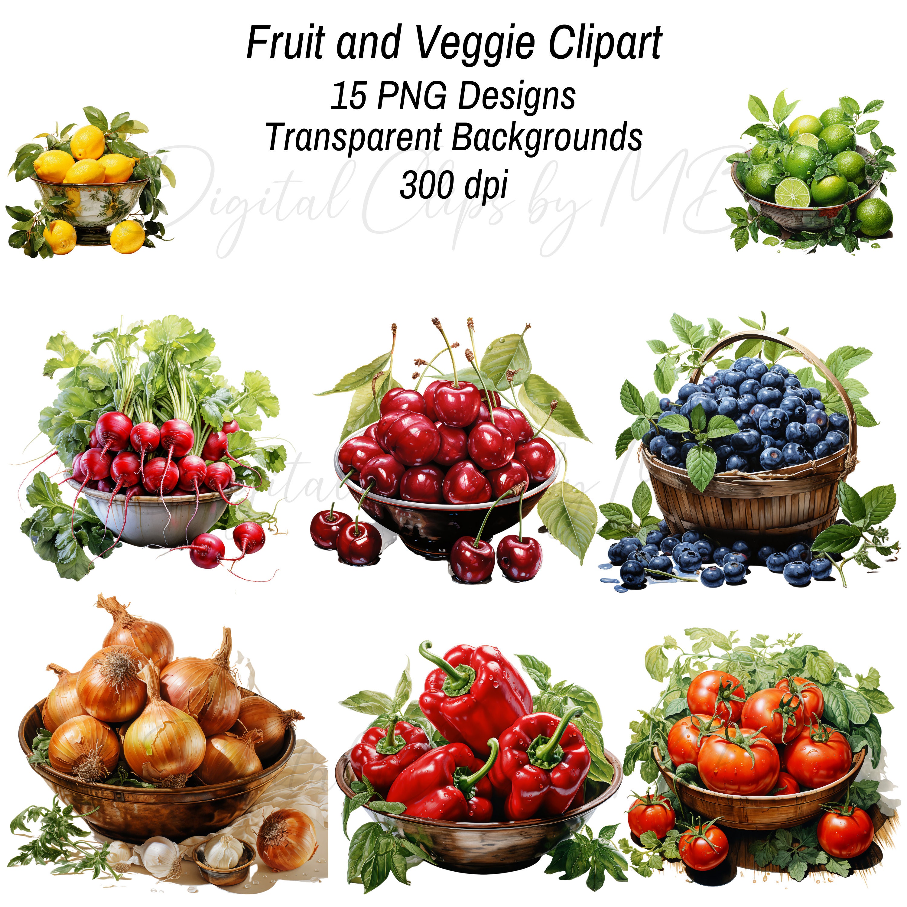 Food Clipart Bundle, Watercolor Food Clipart, Fruit and Vegetable ...