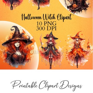 Halloween Clipart, Designer PNG Bundle, Witch Clipart for Halloween ...