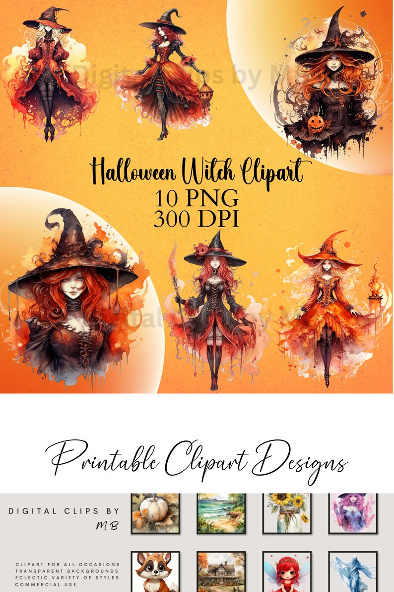 Halloween Clipart, Designer PNG Bundle, Witch Clipart for Halloween ...