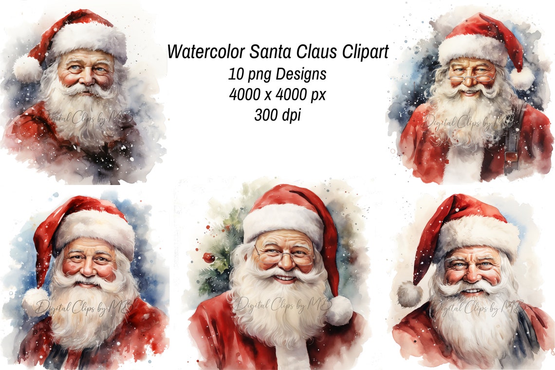 Santa PNG, Santa Claus PNG Clipart, Watercolor Christmas Clipart ...
