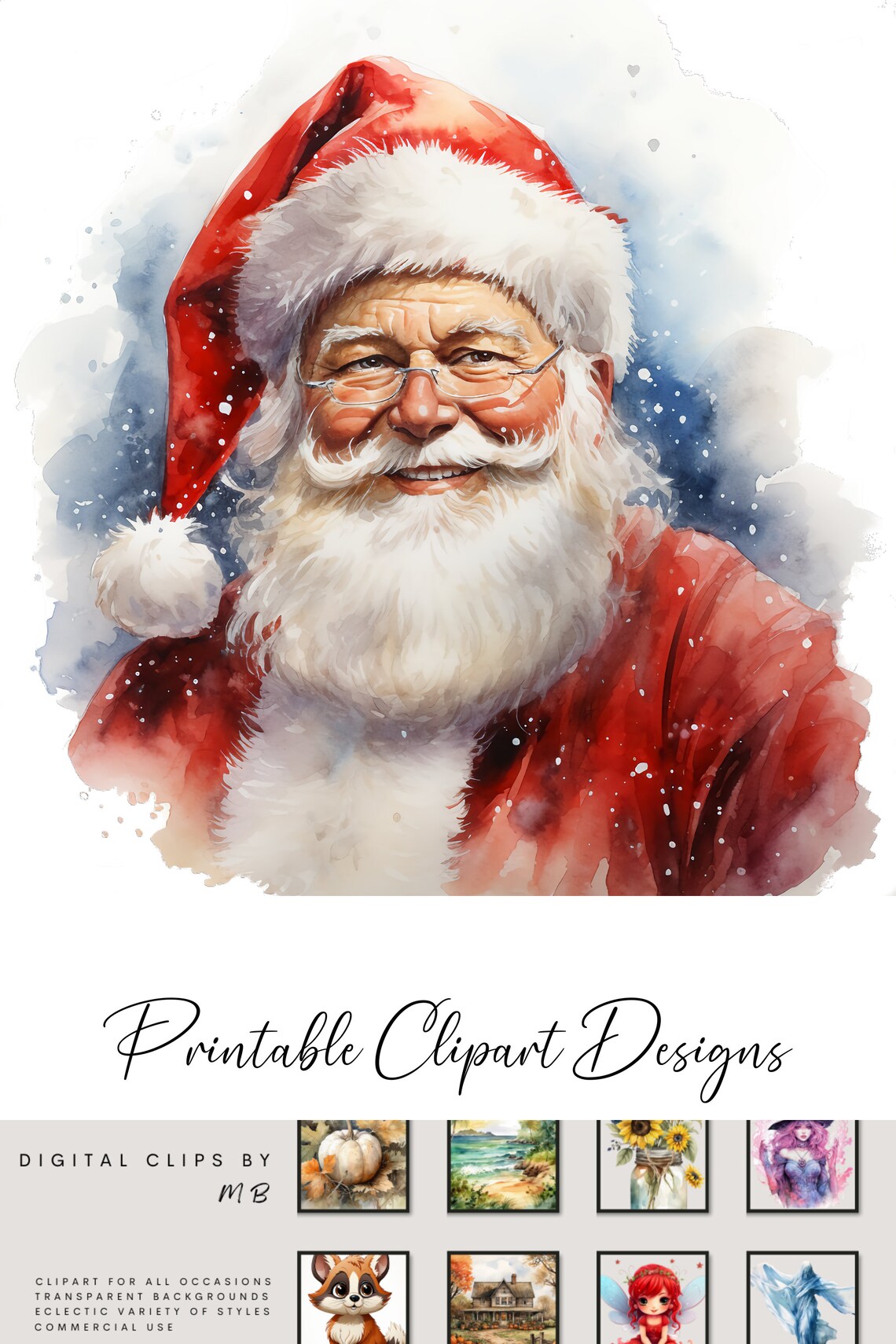 Santa PNG, Santa Claus PNG Clipart, Watercolor Christmas Clipart ...