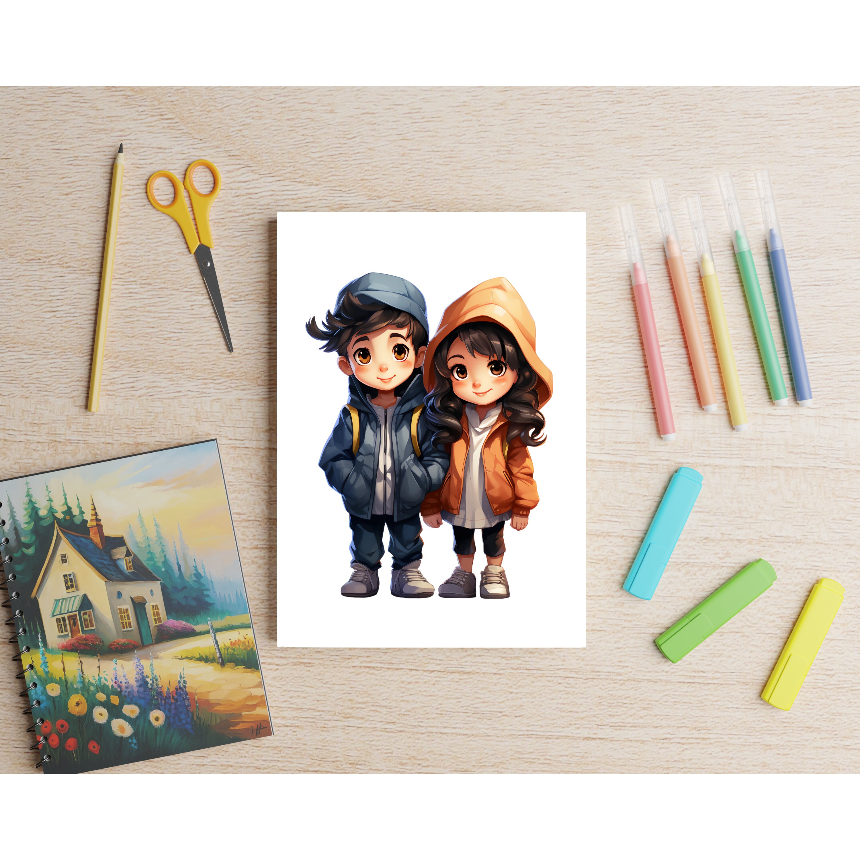 Chibi Clipart, Boy and Girl Clipart, Childrens Chibi PNG Illustrations ...