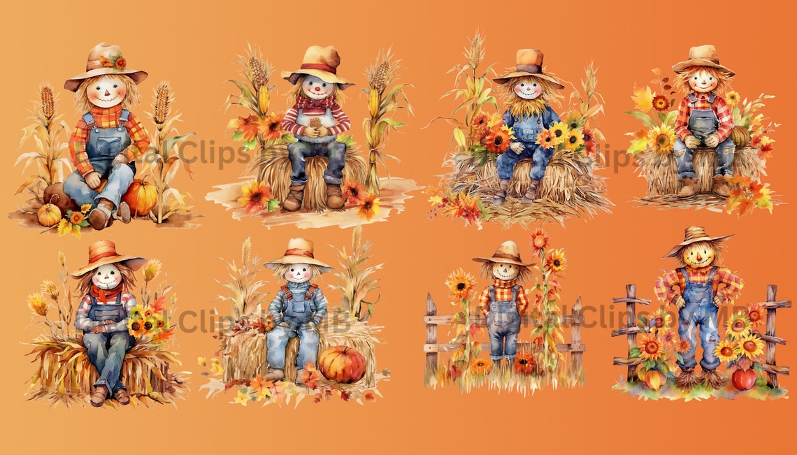 Cute Scarecrows Clipart Designer Png Bundle Scarecrow Clipart Bundle