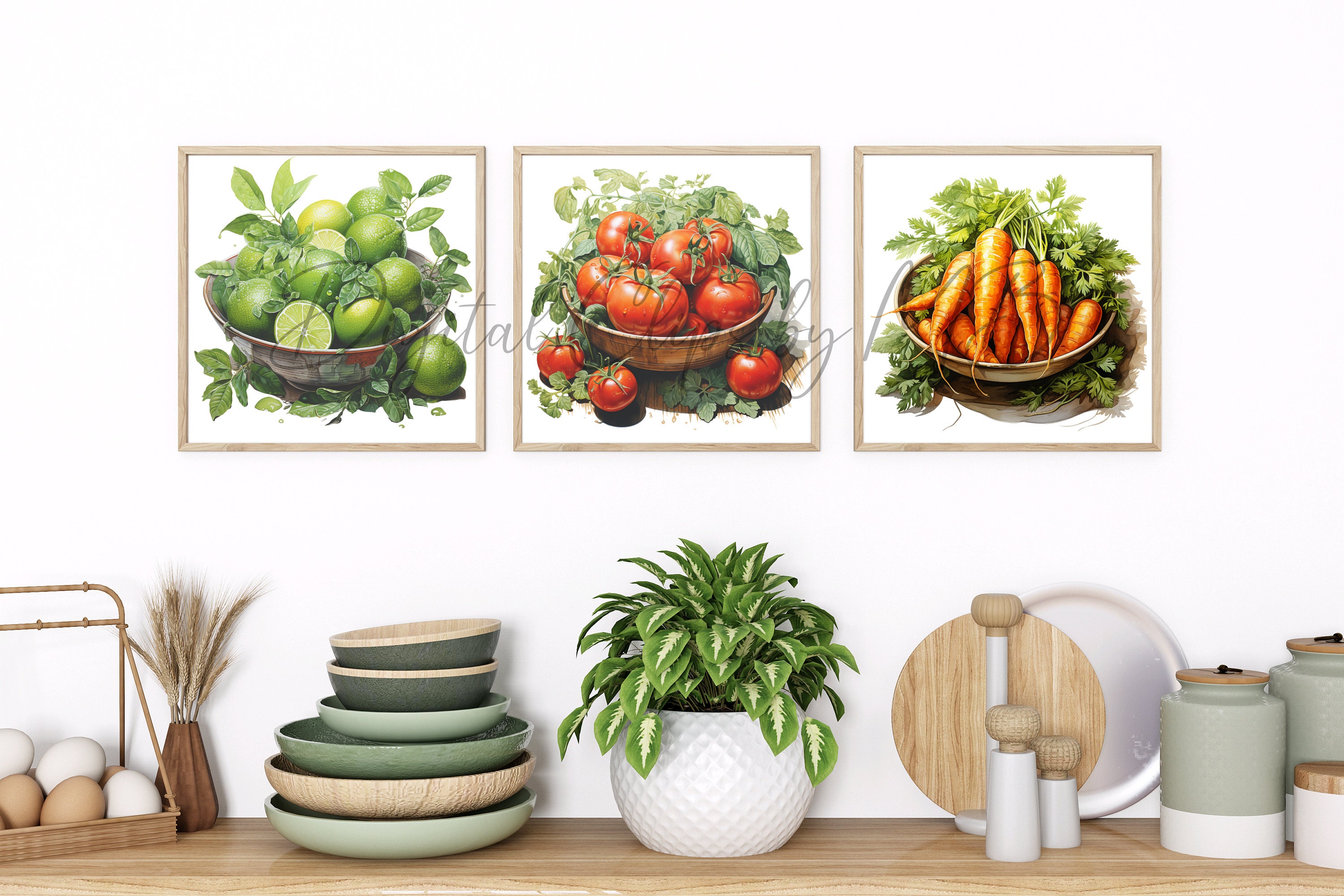 Food Clipart Bundle, Watercolor Food Clipart, Fruit and Vegetable ...