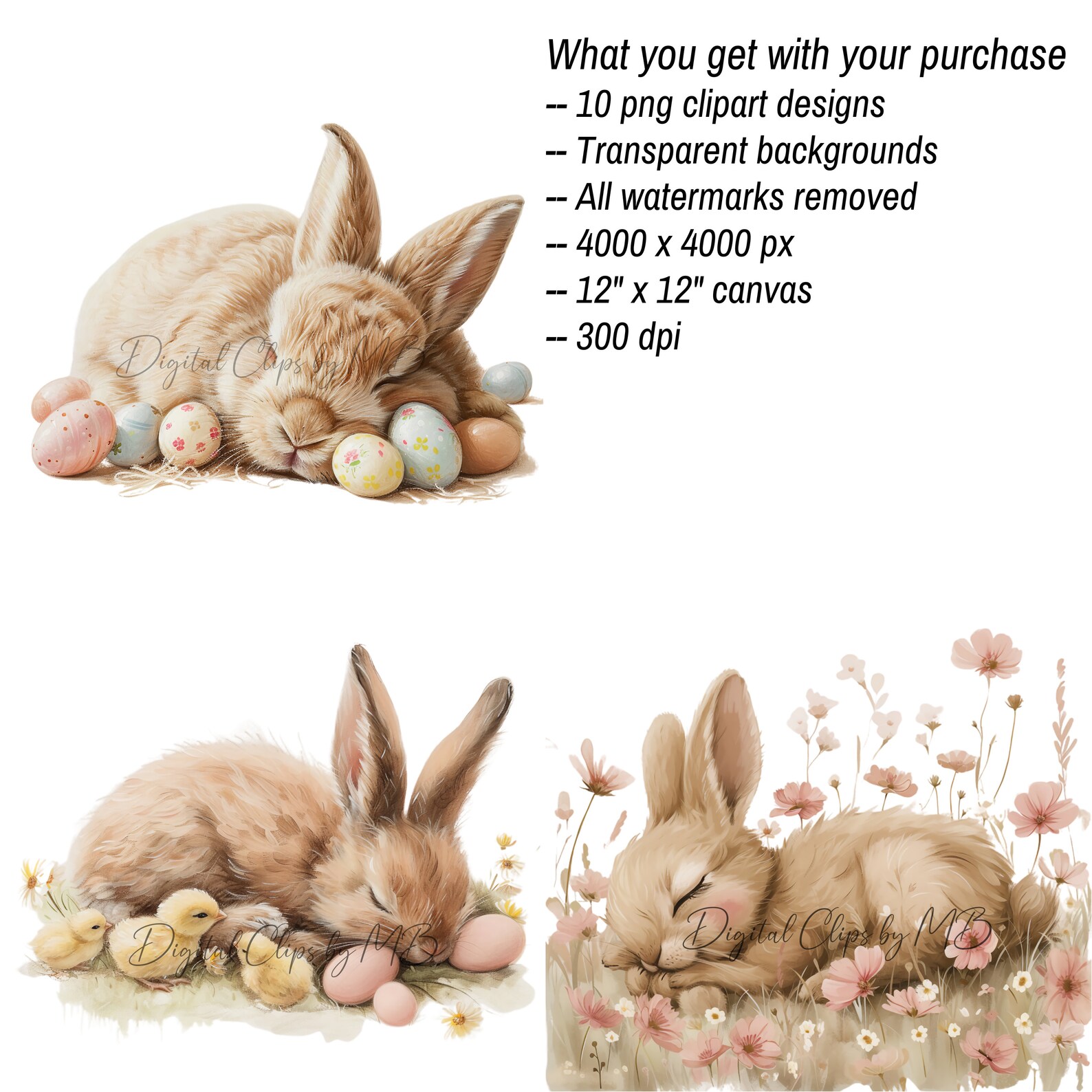 Easter Bunny Clipart, Watercolor of Bunnies PNG for Printing, Easter ...