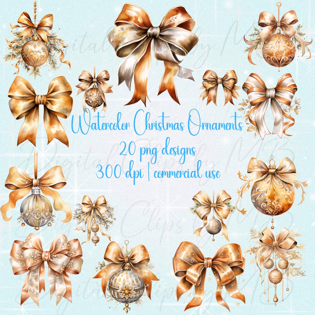 Watercolor Christmas Clipart, Christmas Ornament PNG Design Bundle ...