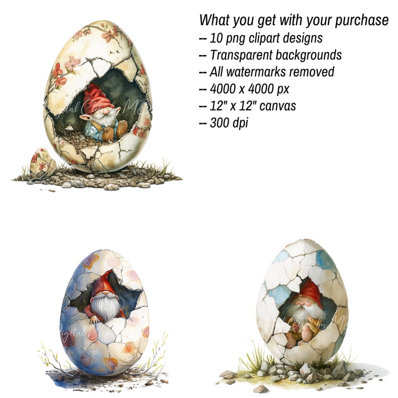 Easter Clipart, Easter Egg Gnomes PNG Illustrations, Watercolor Easter ...