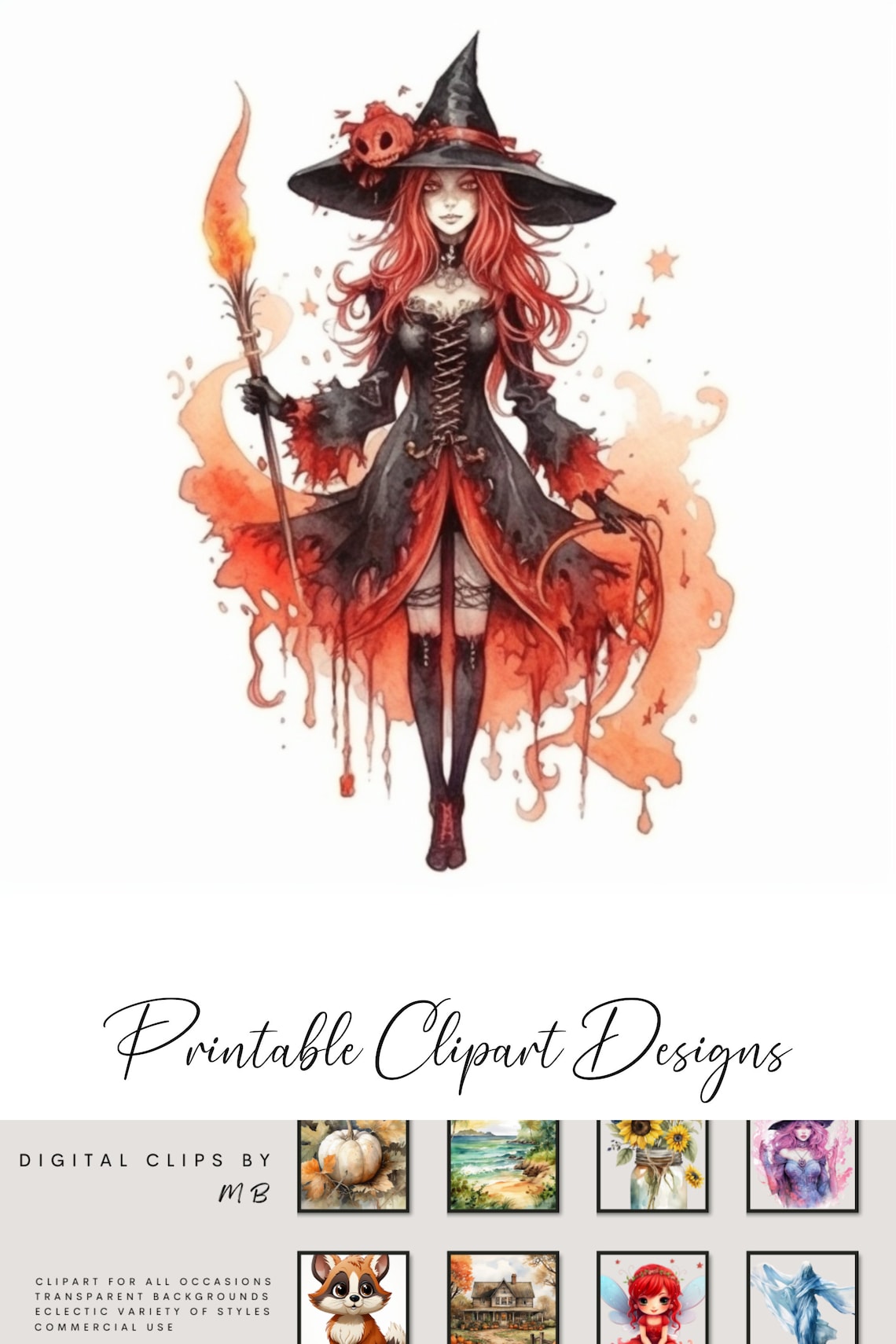 Halloween Clipart, Designer PNG Bundle, Witch Clipart for Halloween ...