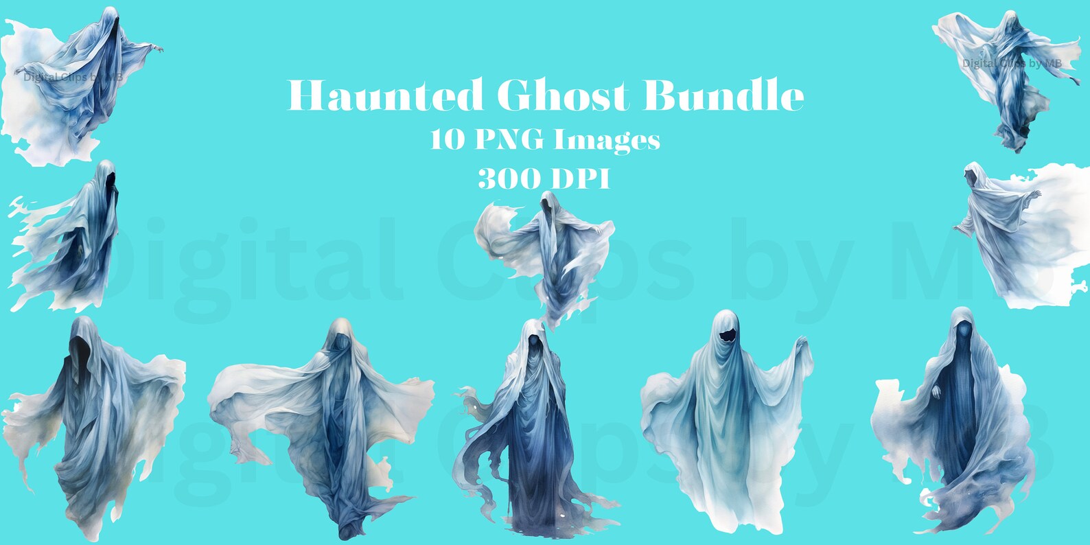 Halloween Ghosts Designer PNG Bundle, Halloween Ghost Clipart, PNG ...