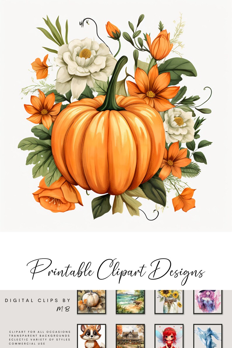Watercolor Pumpkin Designer PNG Bundle, 25 Pumpkin Fall Images, Autumn ...