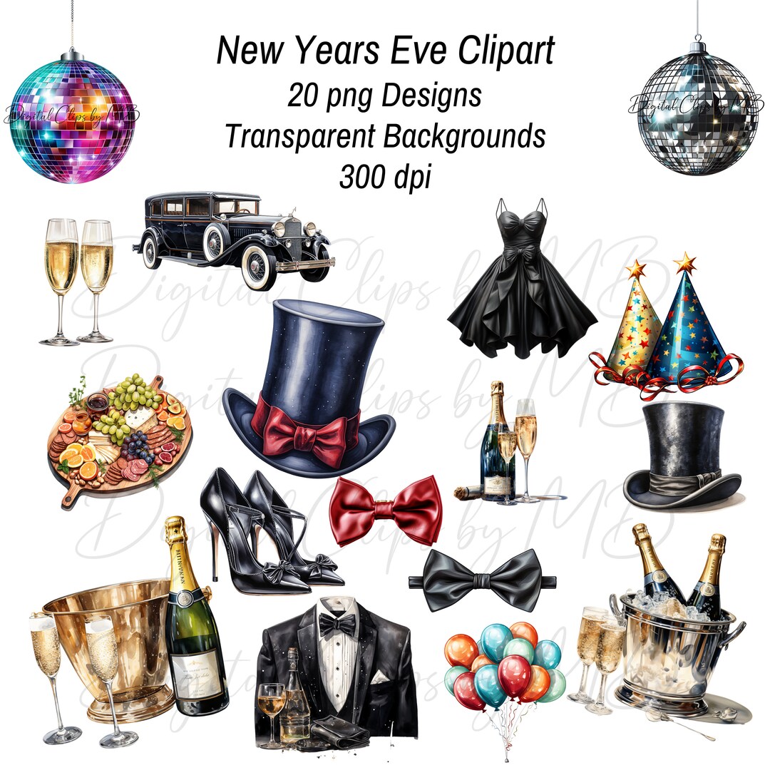 Happy New Year PNG, Clipart for New Years Eve, Party Illustrations for ...
